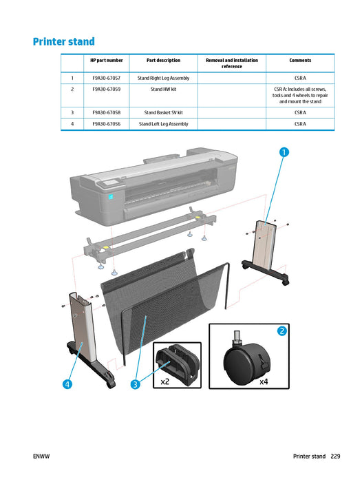 Stand Left Leg Assy for the HP DesignJet T730 / T830 (F9A30-67056 ...
